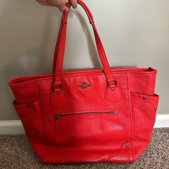 Coach | Bags | Coach Vibrant Reddishorange Leather Tote | Poshmark
